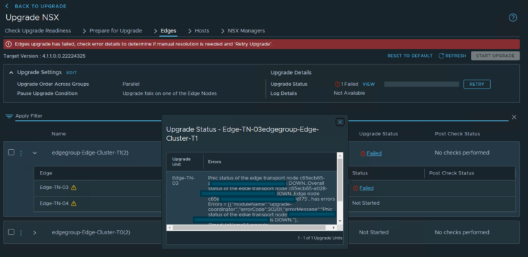 NSX Edge Transport Node upgrade gone wrong - vCloud Vision