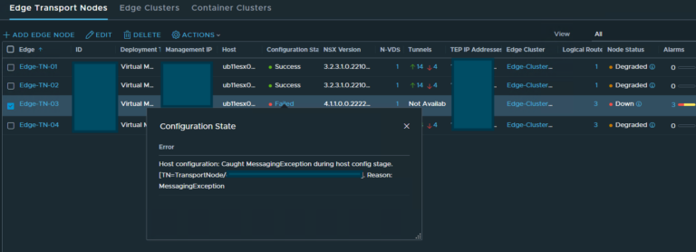 NSX Edge Transport Node upgrade gone wrong - vCloud Vision